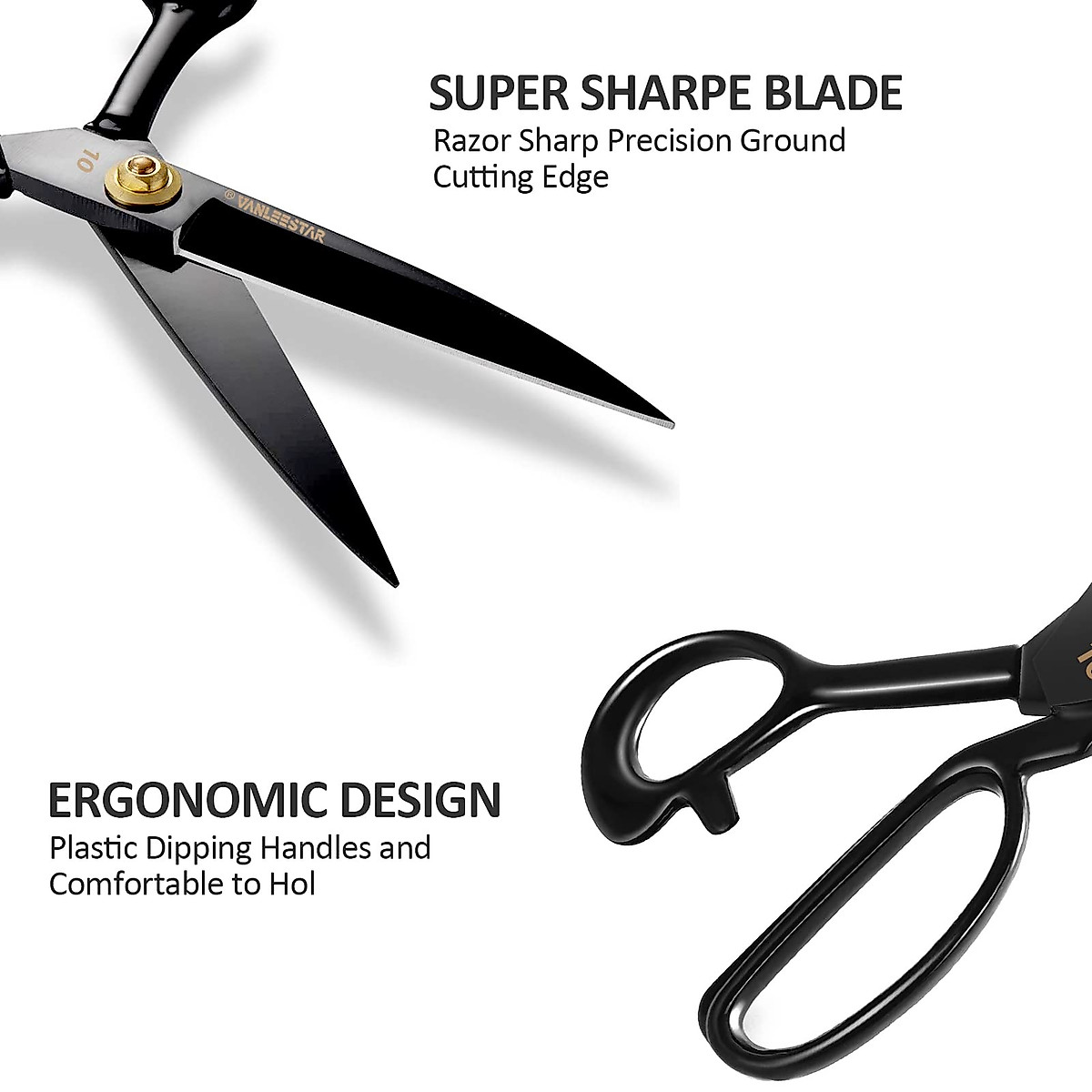Fabric Scissors - 10 Inch (25.4 cm) Professional Sewing Scissor High Carbon Steel Sharp Scissors, Heavy Duty Leather Scissors for Cutting Fabric, Clothes, Leather, Raw Materials (Right Hand, Black)