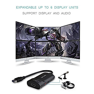 WAVLINK USB 3.0 to HDMI Adapter for Multiple Displays, 2K (2048x1152), Up to 6 Monitors, DisplayLink Certified, External Video Graphics Card Adapter with Audio Port for Windows,Mac OS,Chrome OS