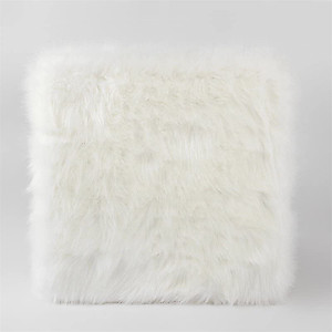 HomePop Faux Fur Square Stool with Wood Legs, White