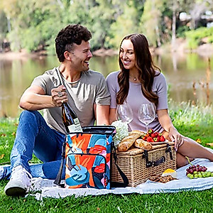 Champagne & Wine Tote Bags for 2 Wine Bottles – Insulated Wine Carrier Bag with 3 Storage Pockets, Detachable Shoulder Strap & Carry Handle – Leakproof, Waterproof Wine Cooler Bag – Sunny Side