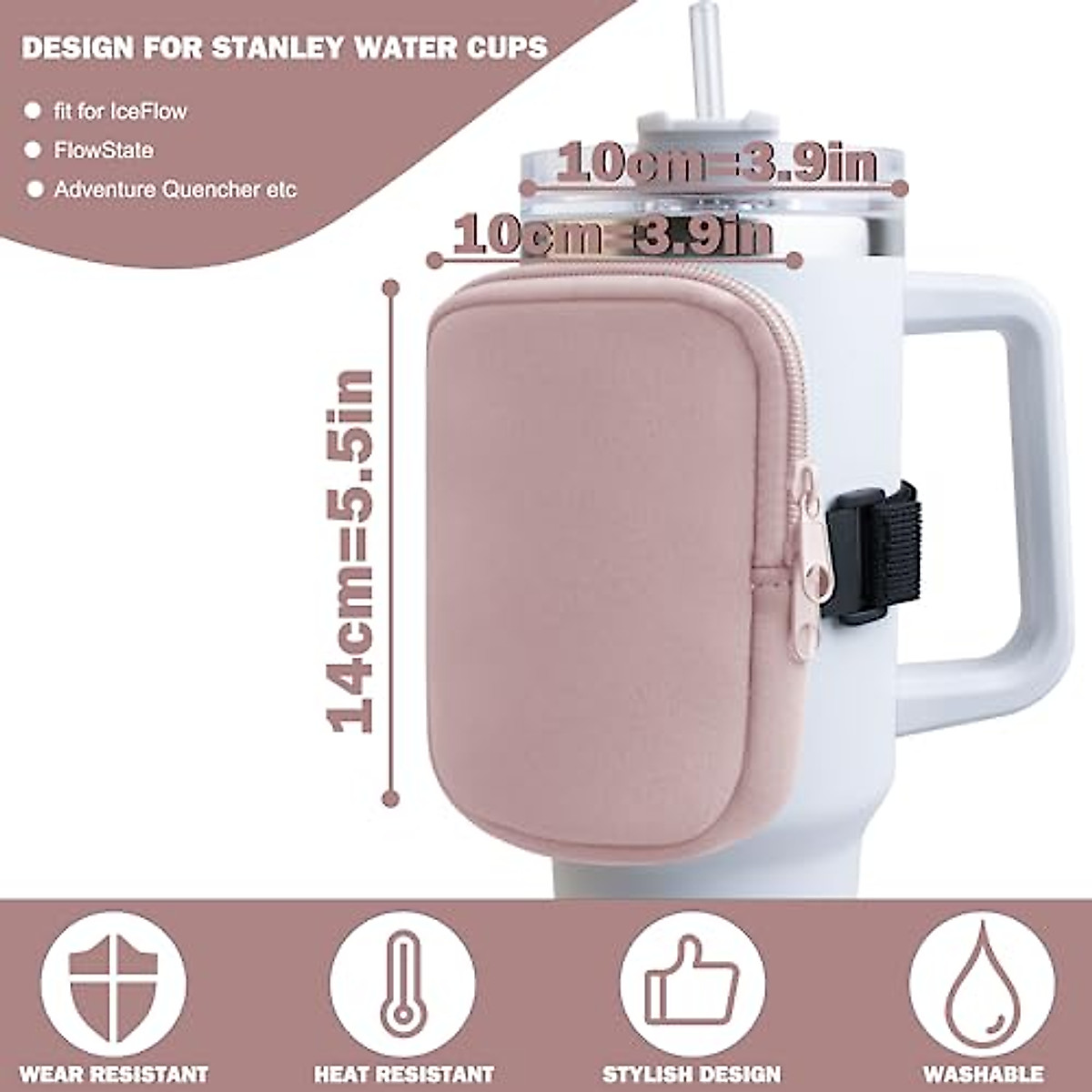 Water Bottle Pouch for Stanley 40 oz Tumbler with Handle - Gym Accessories for Women, Cup Belt Bag Compatible with Stanley/Simple Modern Tumbler Accessories(Pink)