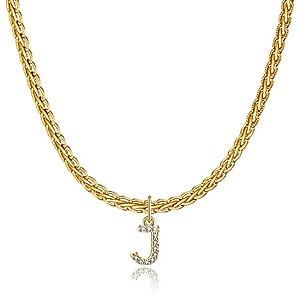 GOGOEY Dainty Initial Necklaces for Women, 18K Gold Filled Vintage Choker Necklaces Simple Cubic Zircon Letter Pendant Initial Choker Necklace Gift for Women Necklace Jewelry (J)