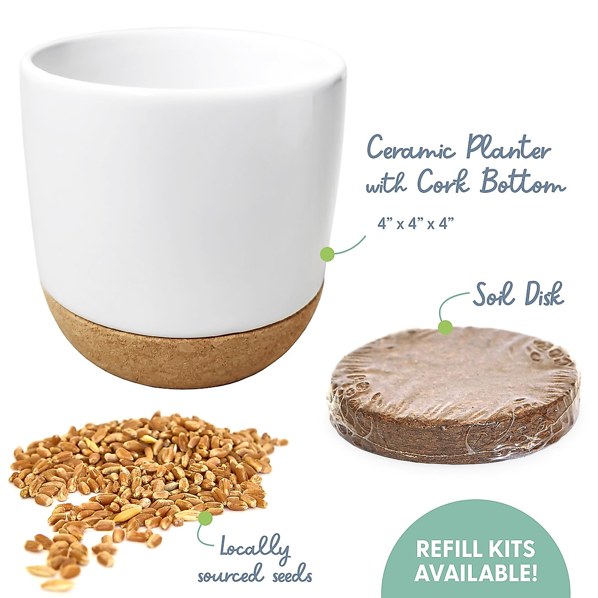 The Cat Ladies Cat Grass for Indoor Cats Kit with Organic Cat Grass Seed Mix, Soil and Ceramic & Cork Planter, Natural Hairball Remedy