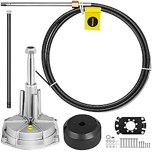 VEVOR Outboard Steering System Kit, 15' Boat Steering Cable, Standard 3/4" Tapered Shaft, Alloy Marine Steering System, Quick to Install, for Yachts, Fishing Boats, and Other Waterborne Vehicles