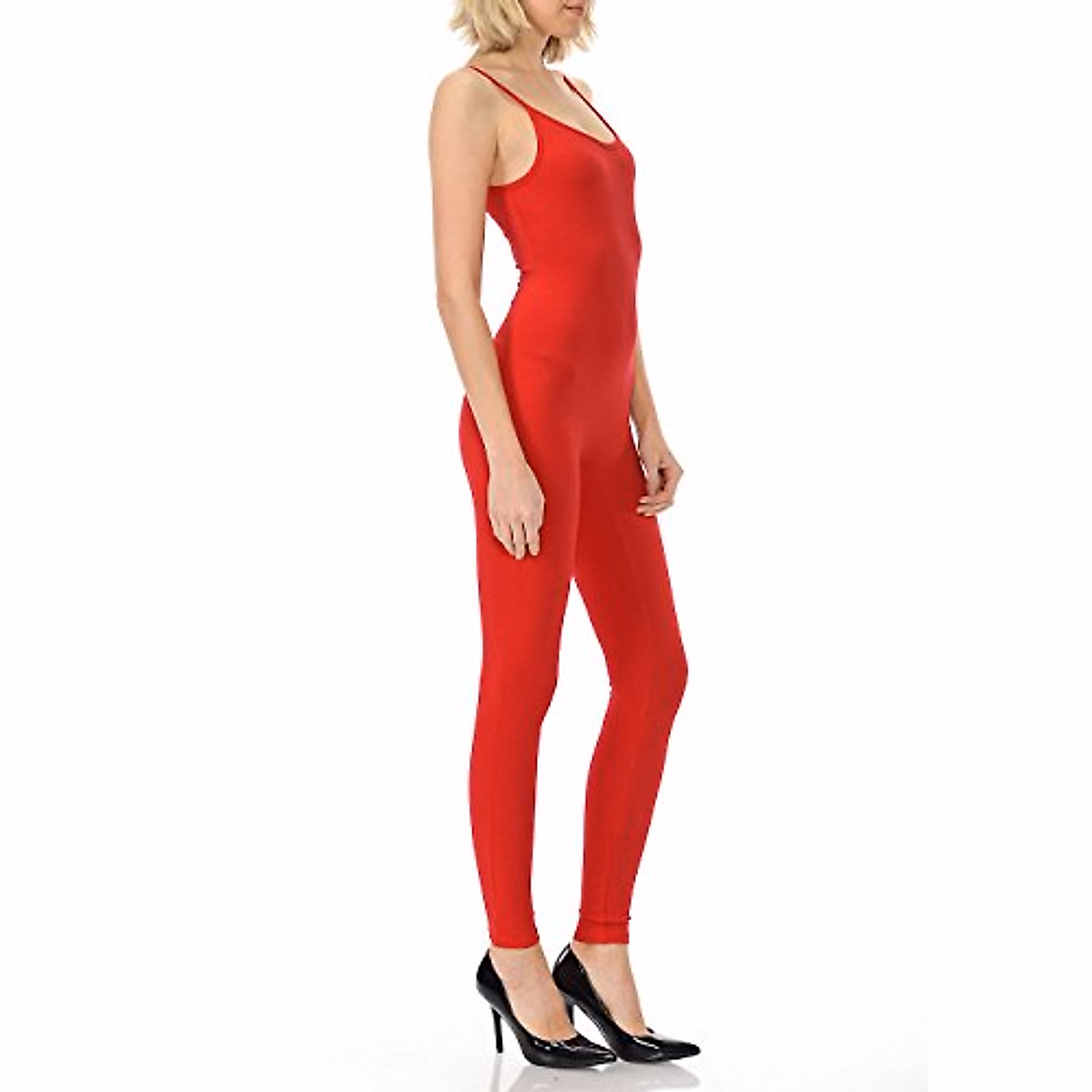 JJJ Women Catsuit Cotton Spaghetti Strapped Yoga Bodysuit Jumpsuit S-Plus (3X Plus, Red)