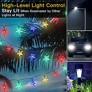 Ollny Solar Christmas Lights, Solar Star String Lights 50LED 25FT Warm White & Multicolor Outdoor Patio Lights, with Remote 11Modes Memory Waterproof Timer for Christmas Garden Fence Yard Decorations