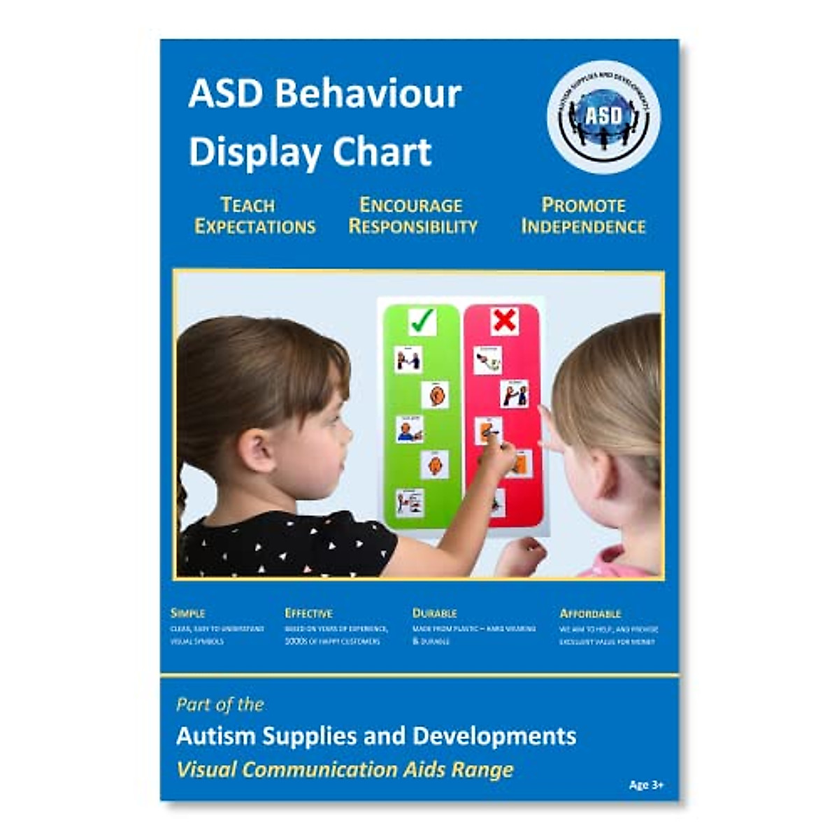 A3 Behaviour Display Chart Display Poster – Wipedown Visual Symbol Board for Behaviour Management compatible with PECS Symbols & Boardmaker PCS Software (ADHD, ASD, Autism, Kids, Children, Toddlers)