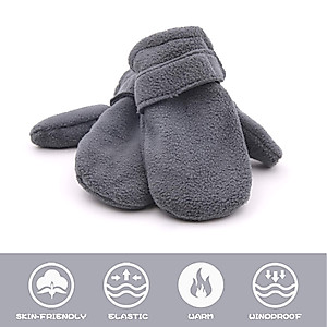 Toddler Infant Winter Mittens Lined with Fleece Easy-on Baby Boy Girls Warm Gloves Outdoor (B-Grey&Navy, M (1-2 Years))