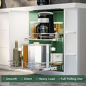 LOVMOR 2 Tier Individual Pull Out Cabinet Organizer 11" W x 21" D, Slide Out Kitchen Cabinet Storage Sliding Shelves