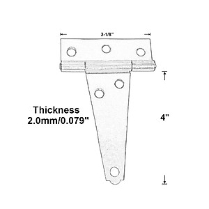 QCAA Stainless Steel Heavy Tee Hinge, 4" x 3-1/8" x 2.0mm, Vibrated Stainless Steel, 6 Pack, Made in Taiwan