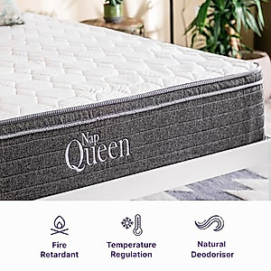 NapQueen 10 Inch Victoria Hybrid Queen Size, Cooling Gel Infused Memory Foam and Pocket Spring Mattress, Bed in a Box, White