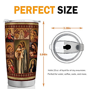Catholic Gifts for Women, Virgin Mary Tumbler 20oz Stainless Steel Travel Cup Double Wall Insulated Coffee Mugs with Splash-proof Lid, Unique Religious Christian Believers Blessings Gift