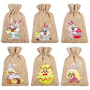 DIYASY Easter Burlap Gift Bags, 36 Pcs Bunny and Chick Candy Bags with Drawstrings for Kids Easter Party Favor