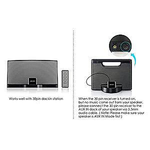 ZIOCOM 30 Pin Bluetooth Adapter Receiver for Bose iPod iPhone SoundDock and Other 30 pin Dock Speakers with 3.5mm Aux Cable(Not for Car and Motorcycles), Black