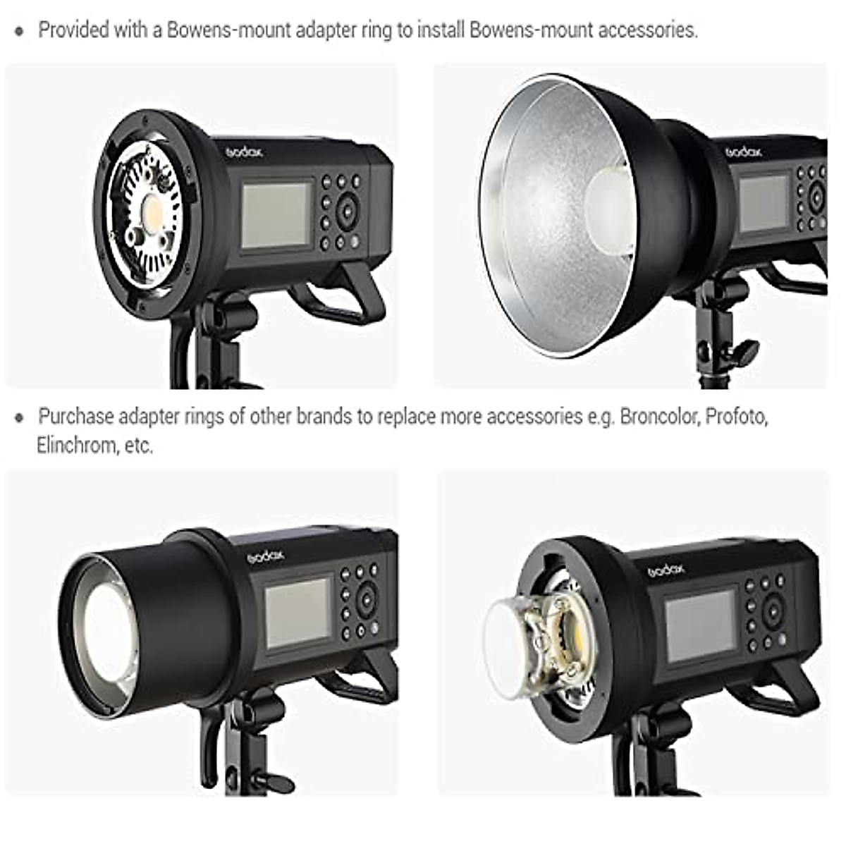 Godox AD400 Pro Godox AD400Pro All-in-One Outdoor Flash Has 400ws Strong Power,0.01~1s Recycle Time,12 Continuous Flashes in 1/16 Power Output,30W LED Modeling Lamp,380 Full Power Pops