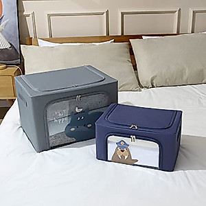 Furnhome Cute Storage Bins, Foldable Toy storage bins-Stackable Stuffed Animal Storage Bins,Lovely Clothes Storage Bins, Sturdy Storage Chest with Zippers & Clear Window & Steel Frame & Carry Handles(Walrus,Small×2).