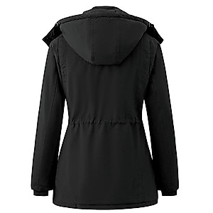 wantdo Women's Warm Thickened Parka Jacket with Removable Hood Black, XL