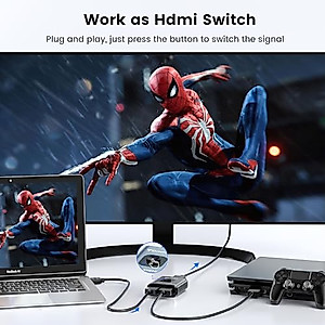 HDMI Switch, FOINNEX Bidirectional HDMI Switcher, 4K@60Hz HDMI Splitter 2 in 1 Out Support PS4/3, Xbox, NS, Blu-Ray Player, Roku (One time 1 Display)