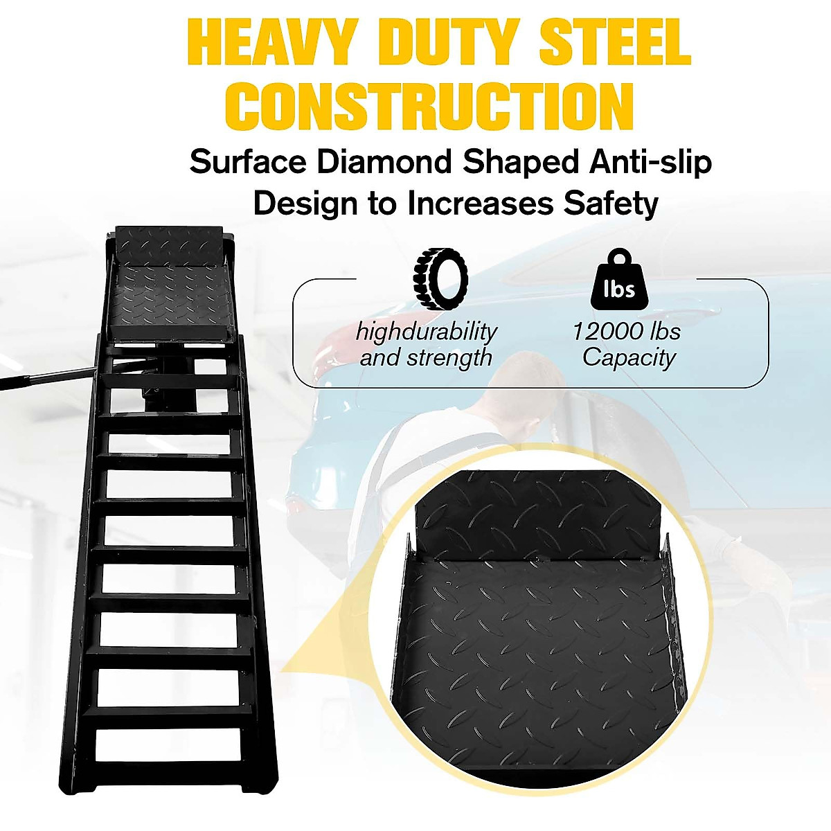 Aoile 2PCS Auto Car Truck Service Ramps Lifts,11023lbs(5T) Garage Car Lift Hydraulic Ramps,Portable Car Ramps for Oil Changes High Lift,Lift Repair Frame Lift Height Adjust 9.8"-15" (Black)