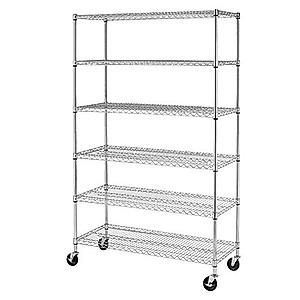 BestMassage Wire Shelving Unit Heavy Duty Garage Storage Shelves Large Metal Shelf Organizer 6-Tier Height Adjustable Commercial Grade Utility Steel Storage Rack with Wheels,18 x 48 x 72 (Chrome)