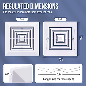 BQMEZRNUS Bathroom Exhaust Fan Cover White Bathroom Ceiling Fan Grille with Springs Replacement for Square Ceiling, Wall-Mount Exhaust Fan, Bathroom Ceiling Fan Grille, Air Diverter (12x12 Inches)