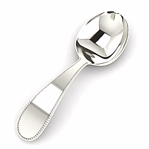 Krysaliis Sterling Silver Beaded Feeding Baby Spoon - Premium Quality Food Grade Standard .925 Solid Sterling Silver Spoon - Engravable Gift For Baby with a Beautiful Gift Box