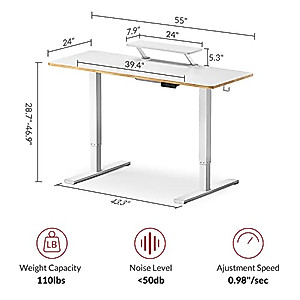 SANODESK Height Adjustable Desk 55 inch, Electric Standing Desk/w USB Charging Ports, White Sit Stand Desk for Home Office with Monitor Shelf (55 x 24 inches)