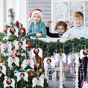 Huwena Christmas White Angel Wings Ornament Angel Feather Wings with Round Sublimation Blank Pendants Hanging Acrylic Snowflake Crystal Ornaments for Christmas Tree DIY Crafts Party Decor (72 Pcs)