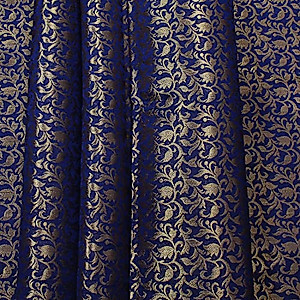 Brocade Art Silk Fabric Navy Blue Brocade Fabric by The Yard Home Decor Wedding Lehenga Fabric