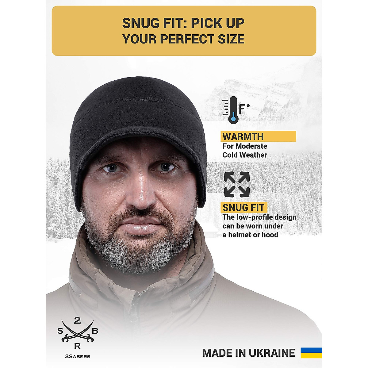 2SBR 2SABERS Fleece Winter Beanie with Visor - Men Women - Earflap Brim Skull Watch Cap Hat Black