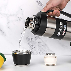 MUCR Stainless Steel Thermoses with Cup – 53 oz Double-Wall Vacuum Insulated Water Bottle for Travel – Large Coffee Thermoses with Handle – Keeps Liquid Hot or Cold, Leak Resistant,Silver