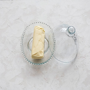 Creative Co-Op Glass Cloche and Hobnail Edge Tray, Clear