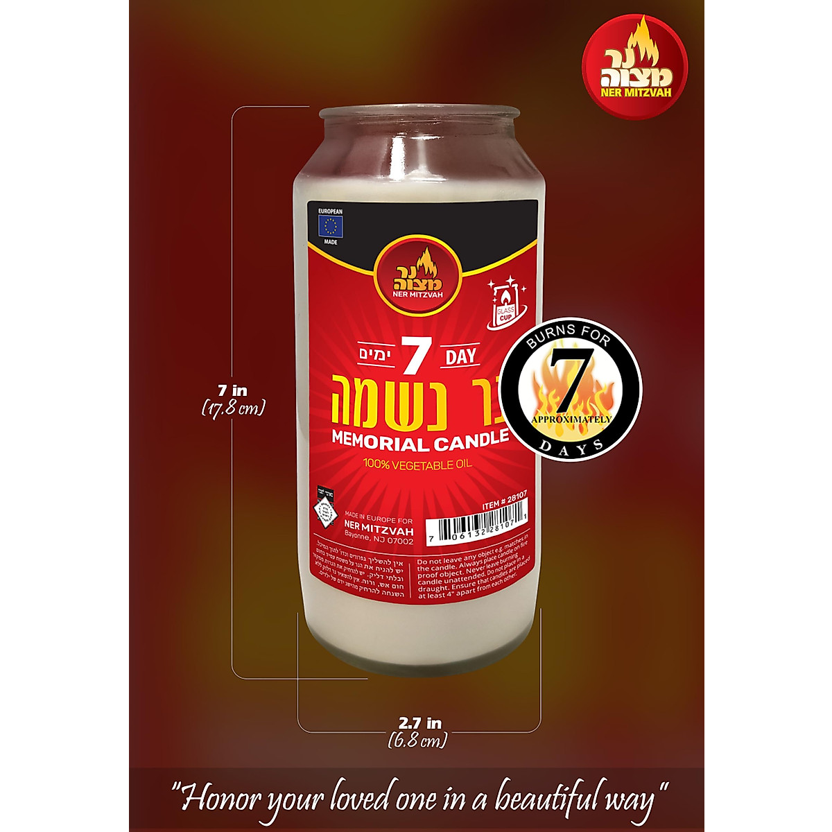 Ner Mitzvah 7 Day Yahrzeit Candle - 3 Pack Kosher White Yahrzeit Memorial Candles - Yom Kippur and Holiday Candle in Glass Jar - 100% Vegetable Oil Wax Prayer Candle
