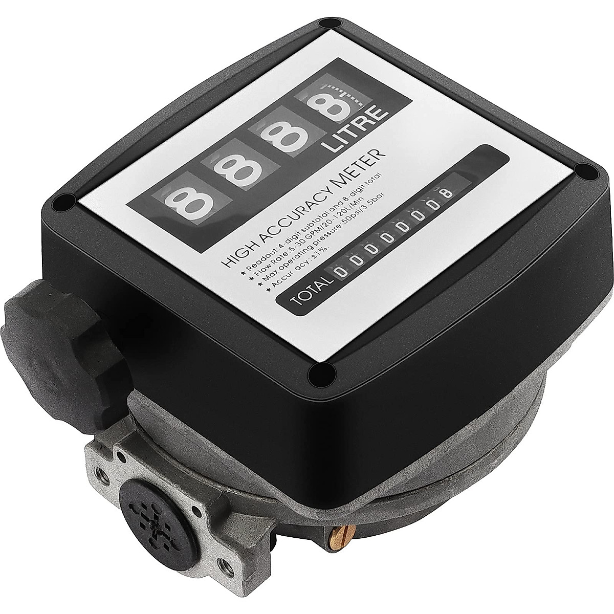 Fuel Flow Meter 1 Inch Gauge 3 Digital for Diesel Tank Transfer Pump Counter ±1% High Accuracy 32 GPM 142 PSI Gas Oil Flowmeters 20-120 LPM