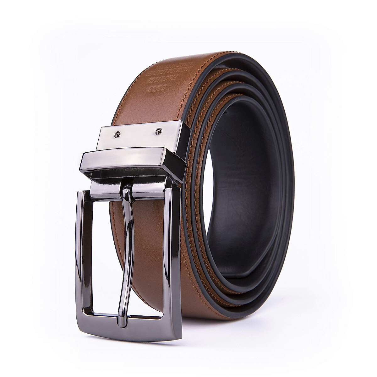 Axesoria Men's Vegan Reversible Belt Gunmetal Buckle Black/Tan 32/34