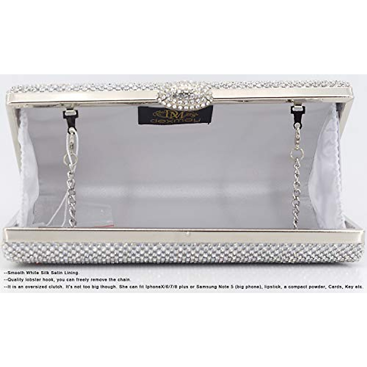 Dexmay Large Rhinestone Crystal Clutch Evening Bag Women Formal Purse for Cocktail Prom Party Silver