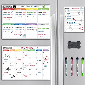 GOLDFOREST® 2024 Fridge Calendar Refrigerator Magnetic Dry Erase Board,17x12" Monthly and Weekly Whiteboard, Daily Organizer Planner/Grocery List, 4 Fine Tips Markers and Free Eraser, New Year Gift