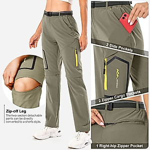Women's Hiking Pants Zip-Off Convertible Quick Dry Lightweight Outdoor Fishing Pants with Zipper Pocketss #5818F-Light Green-8