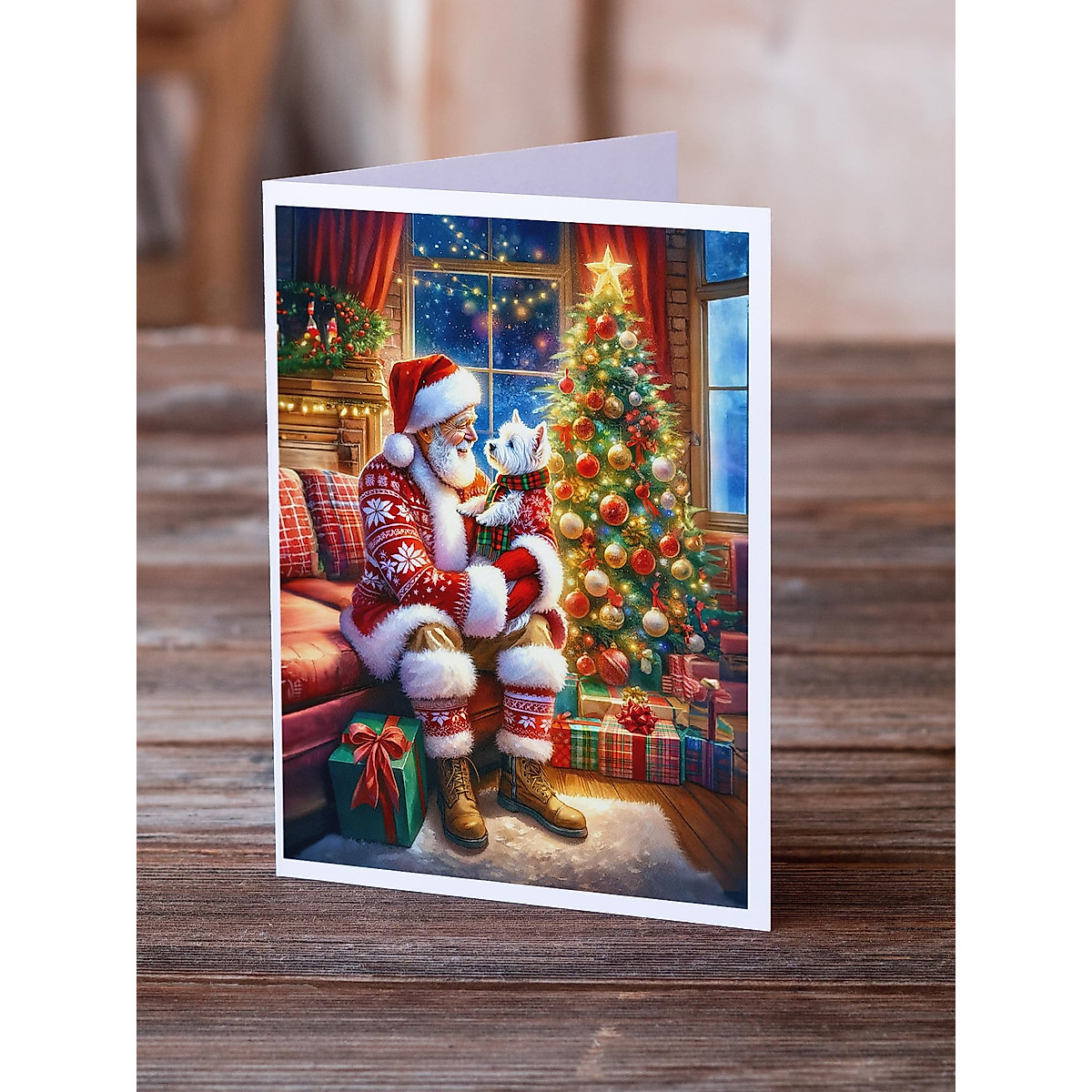 Caroline's Treasures DAC4167GCA7P Westie and Santa Claus Greeting Cards Pack of 8 Blank Cards with Envelopes Whimsical A7 Size 5x7 Blank Note Cards