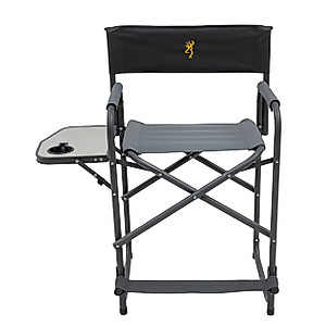 Browning Directors Chair - Outdoor Folding Chairs Made with Durable Fabric and Sturdy Aluminum/Steel Frame, with Extra Tall Seat and Flip-Down Footrest, Plus, Charcoal/Gray