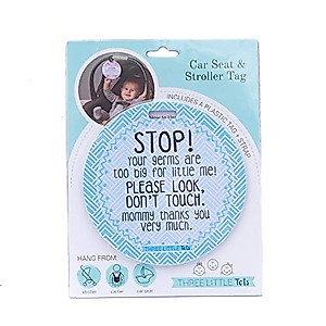Three Little Tots Two Pack - Blue Boy No Touching Baby Car Seat and Stroller Signs - CPSIA Safety Tested