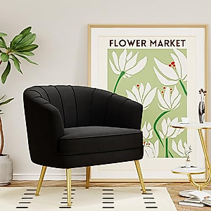 SHINEBOOM Velvet Accent Chairs for Living Room Bedroom Office Leisure Upholstered Single Sofa Chair Arm Chair Comfy Chair Reading Club Coffee Chair with Metal Legs, Black