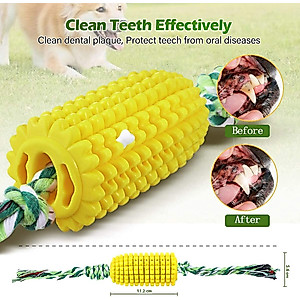 ETLIN Teeth Cleaning Chew Toys Dog Toothbrush Chew Toy Indestructible Dental Care Corn Shape Chew and Clean Teeth Dog Toys with Toothbrush Set Toys