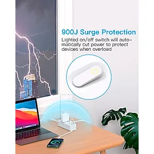 10Ft Extension Cord with Multiple Outlets, Flat Plug Power Strip Surge Protector with 10 Ft Long Cord, 6 Outlet 3 USB Ports (1 USB C), Multi Outlet Wall Plug for Travel, College, Dorm Room Essentials