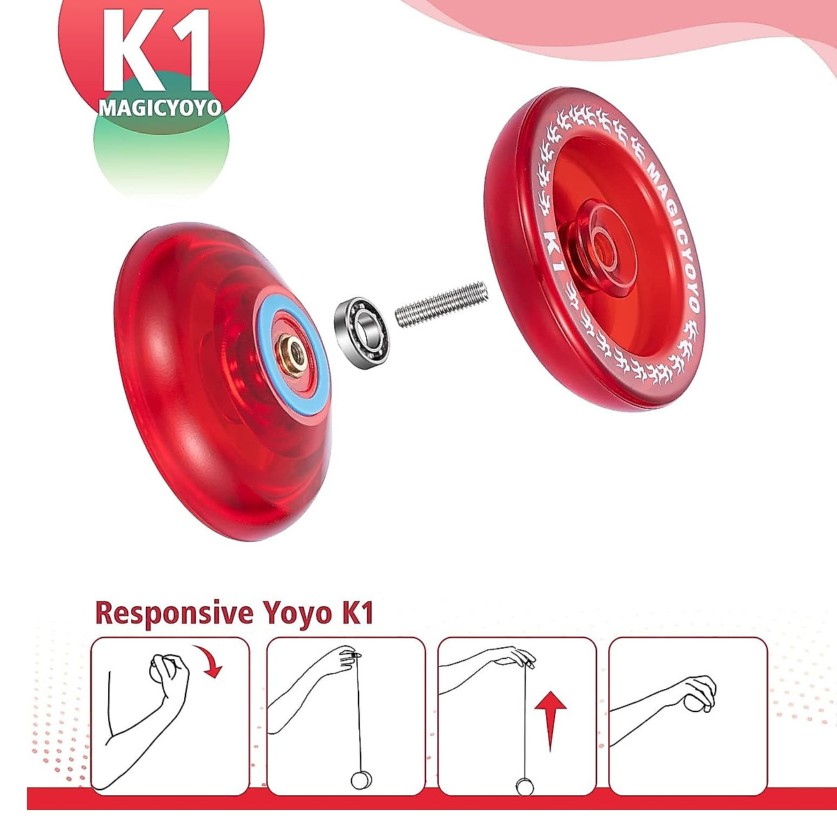 Pack of 3 Beginner Yoyos for Kids, MAGICYOYO K1-Plus Responsive Yoyos + 3 Yoyo Gloves, 3 Yoyo Bags, 18 Strings, All in A Gift Box - Blue +Red +Green