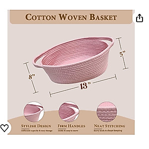 GiftExpress 2 Pack Pink Woven Basket - 13" x 8" x 5" Cotton Rope Organizing Baskets for Baby Items or Cat & Dog Toys - Cute Soft Gift Storage Bin w/ Handles