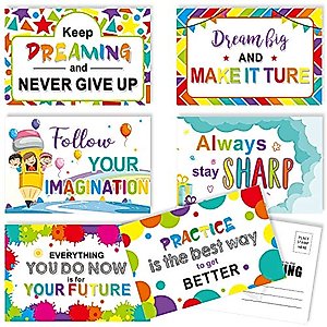 60 Pieces Motivational Teacher Postcards, Thinking of You Encouragement Inspirational Quote Cards for Students, Back to School Note Card, 6 Designs