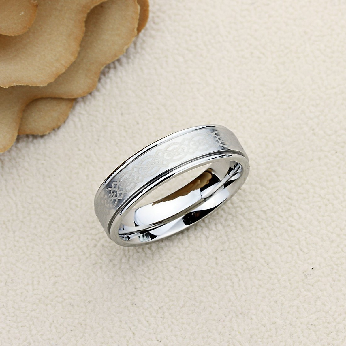 Prime Pristine Free Engraving Personalized Stainless Steel Wedding Band Ring 6MM Celtic Knot Engraved Ring SZ:9