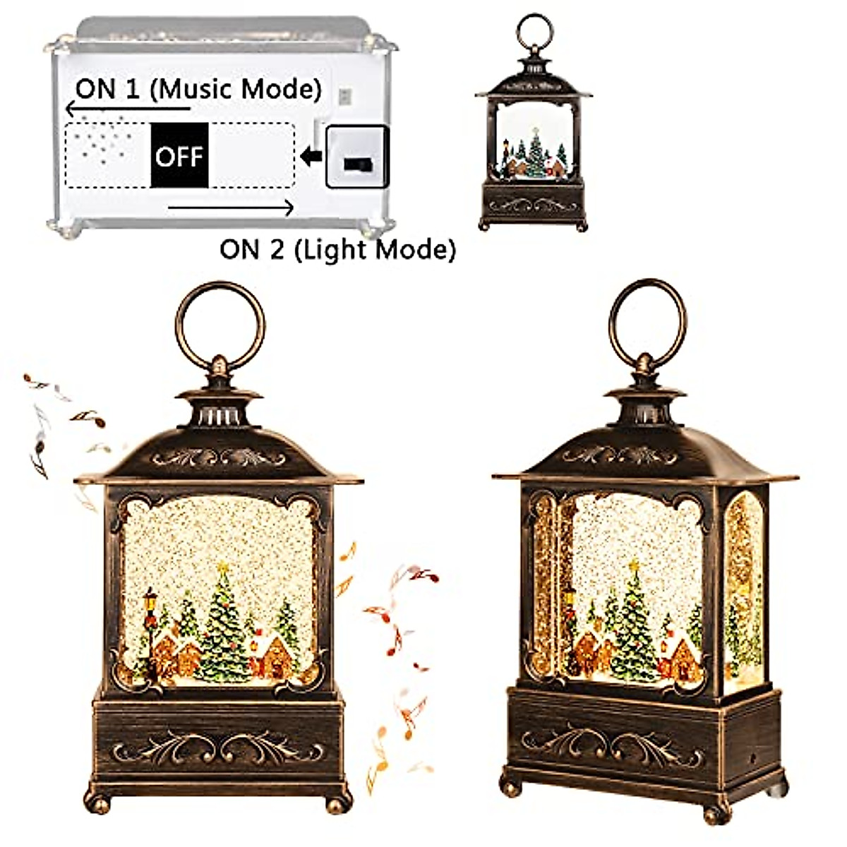 Christmas Lantern,Snow Globe Decoration Lanterns,Lit Snow Globe Lanterns Crystal Sparkle,Suitable for Outdoor Garden and Room Decoration,Music Carols and Blessings(Forest House)