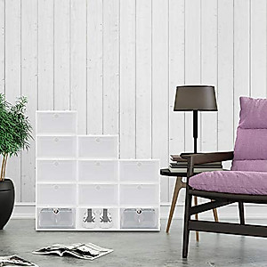 SHNORM Transparent Shoe Storage Box - Folding Large Size Cabinet Unit Easy Assembly, Stackable Shoe Storage Box with Lid for Women/Men (24/12/6Pcs) (#2:24Pcs with Lid, White)